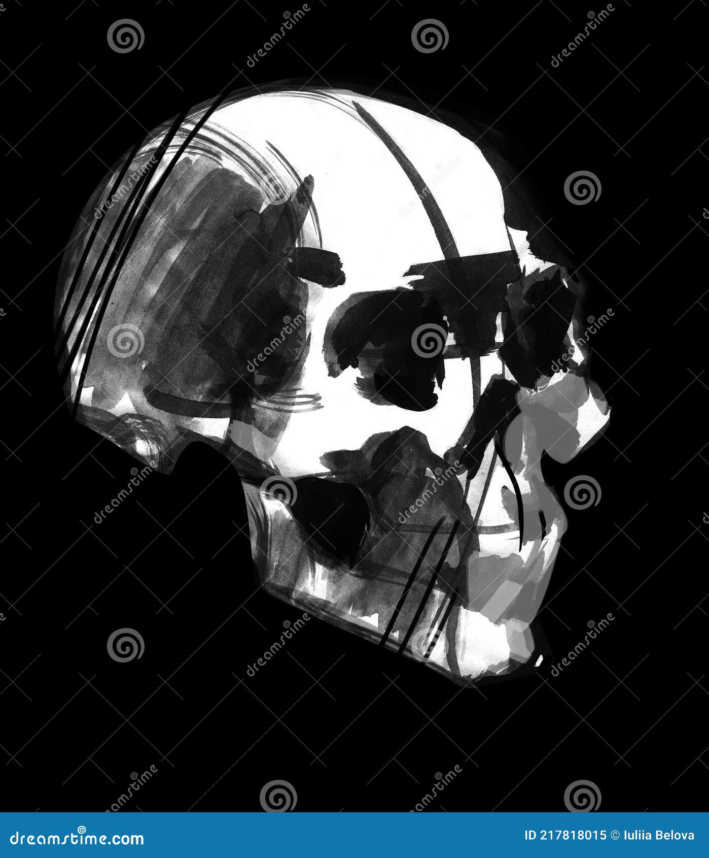 Sad and Dull Human Skull. Drawing for T-shirt Print Stock Illustration ...