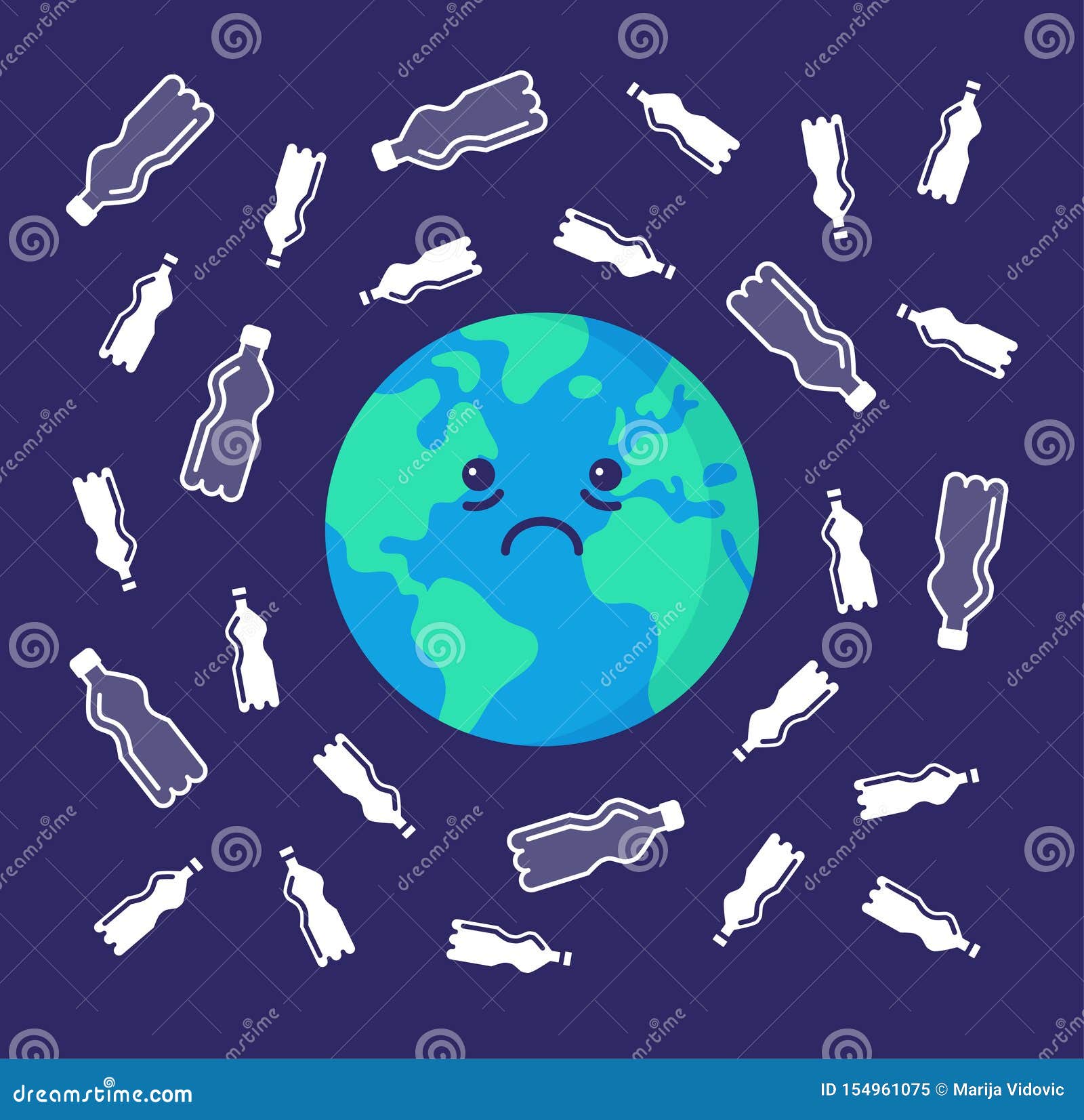 Sad Earth, Surrounded by Plastic Bottles Waste. Stock Vector ...