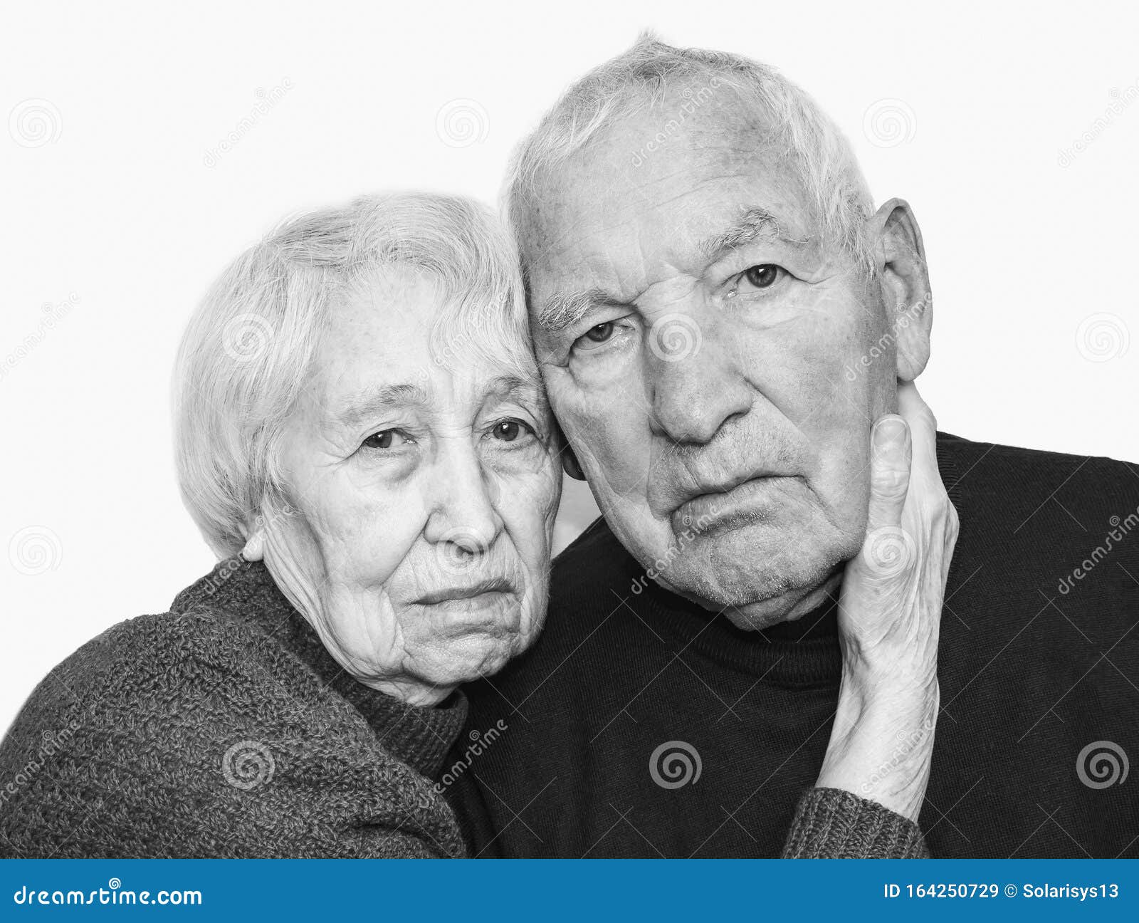 Sad Elderly Couple on a Gray Background Stock Image - Image of healthy ...
