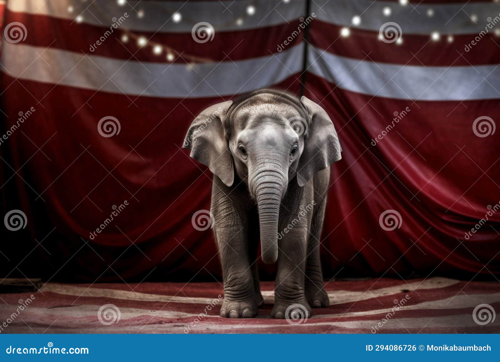 Sad Elephant Circus with Red Curtains Stock Illustration - Illustration ...