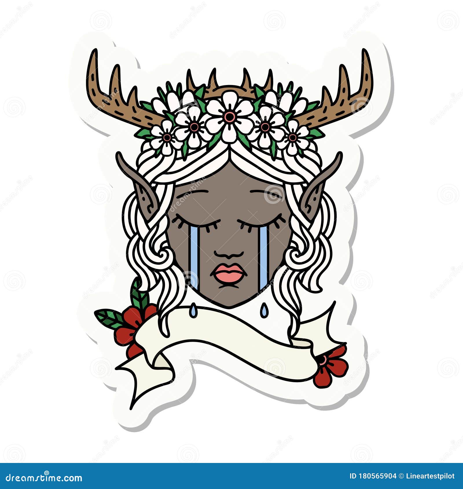 Sad Elf Druid Character Face Sticker Stock Vector - Illustration of ...