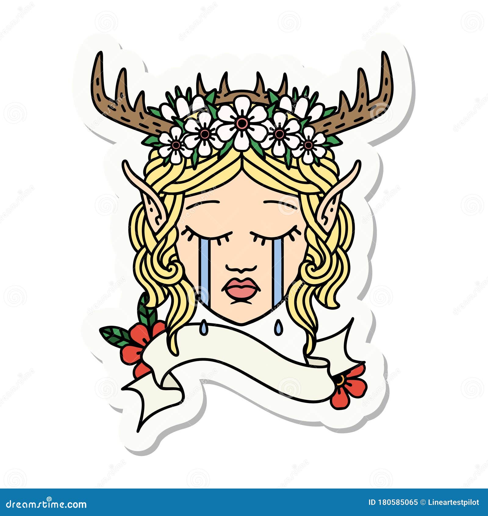 Sad Elf Druid Character Face Sticker Stock Vector - Illustration of ...