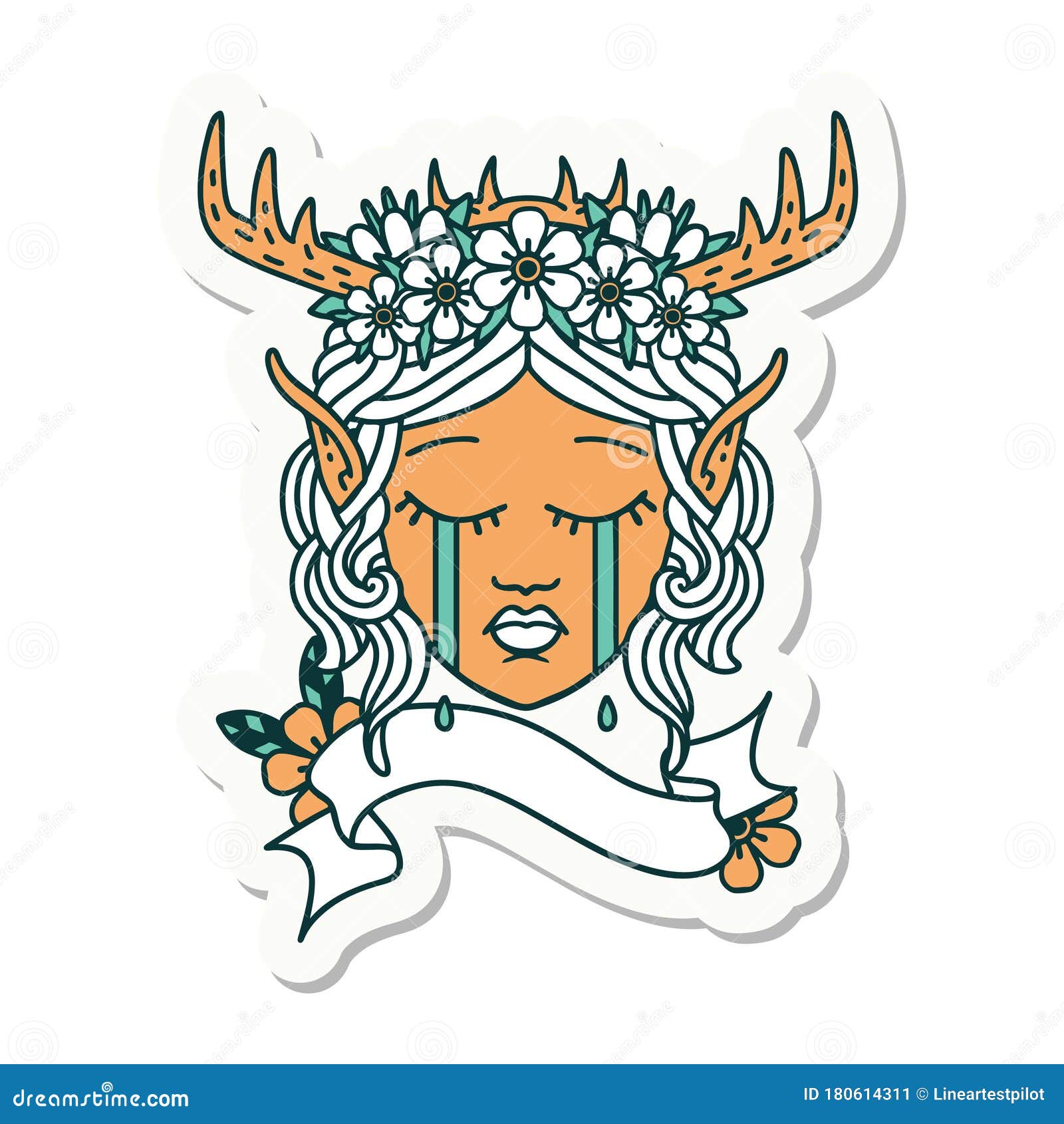 Sad Elf Druid Character Face Sticker Stock Vector - Illustration of ...