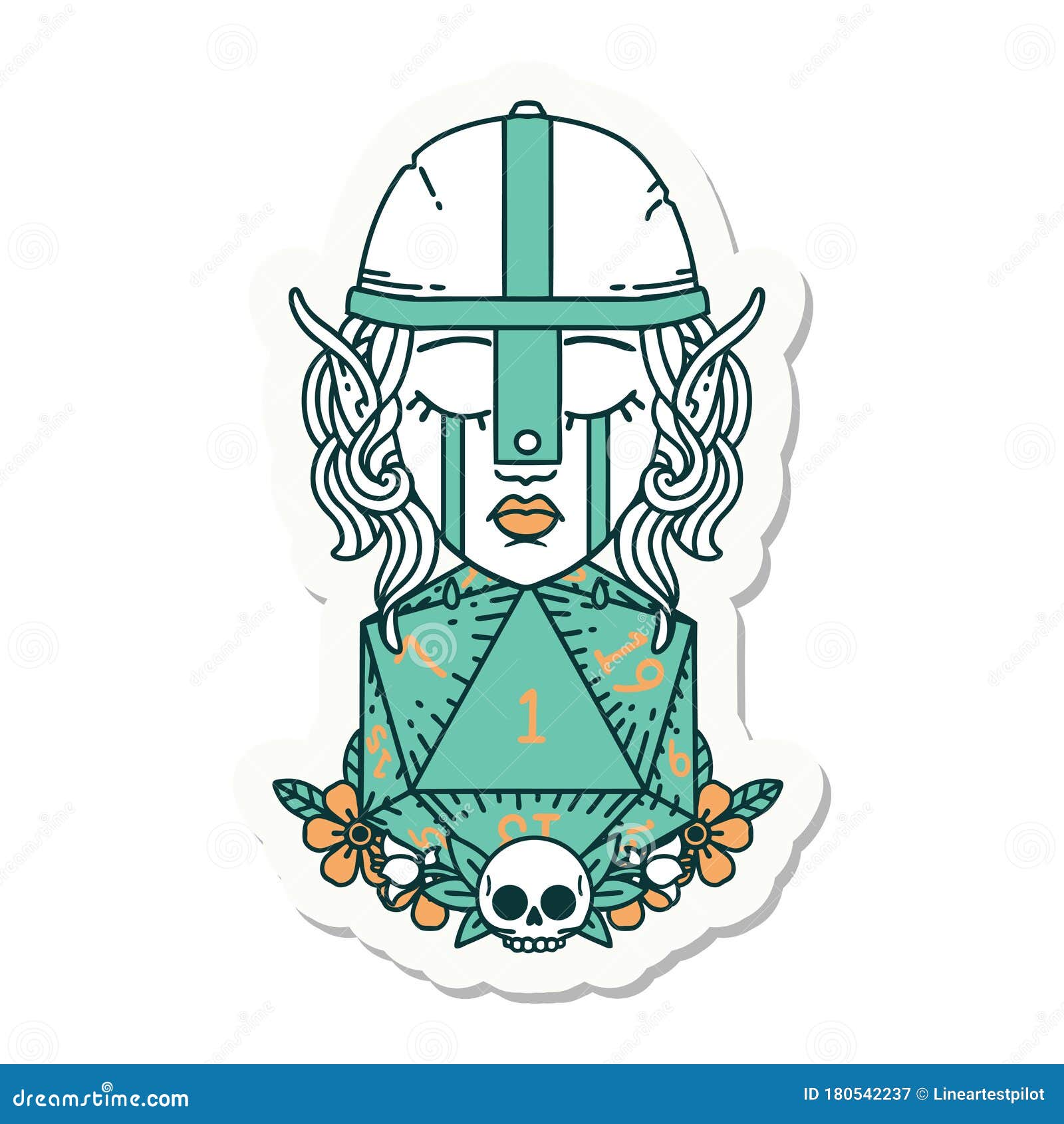 Sad Elf Fighter Character with Natural One D20 Roll Sticker Stock ...