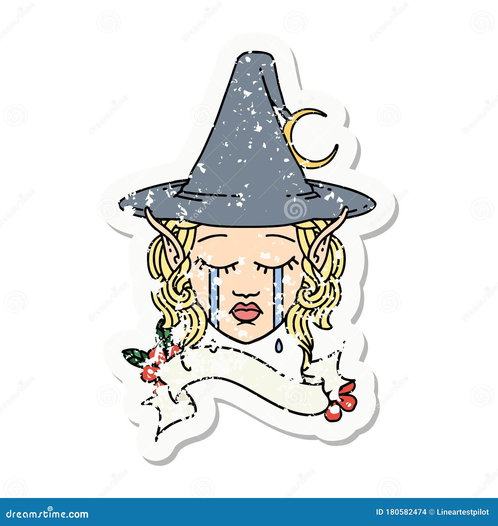 Sad Elf Mage Character Face Grunge Sticker Stock Vector - Illustration ...