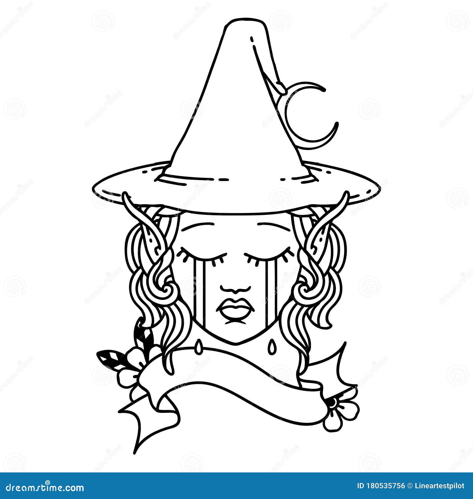 Sad Elf Mage Character Face Illustration Stock Vector - Illustration of ...