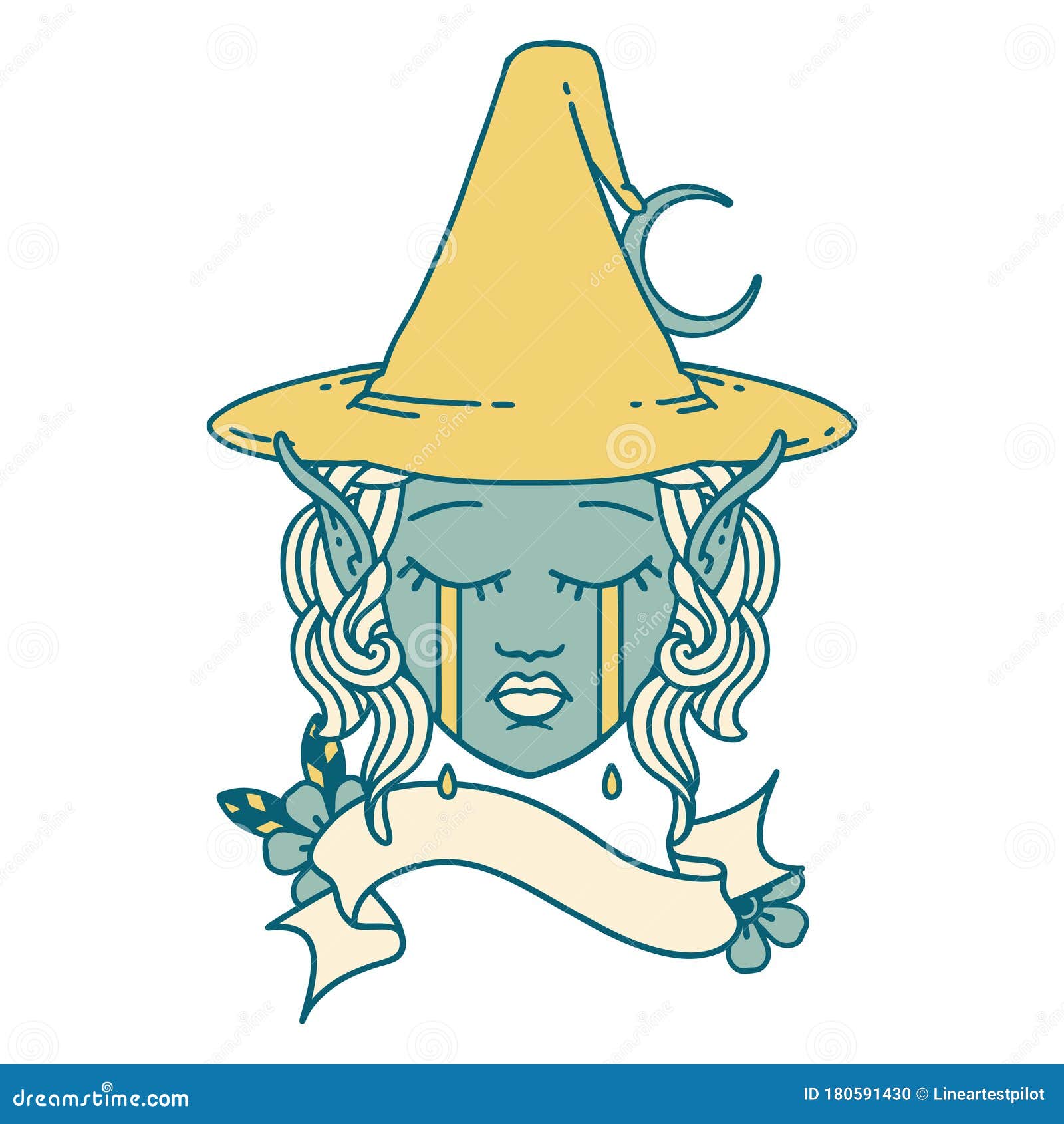 Sad Elf Mage Character Face Illustration Stock Vector - Illustration of ...