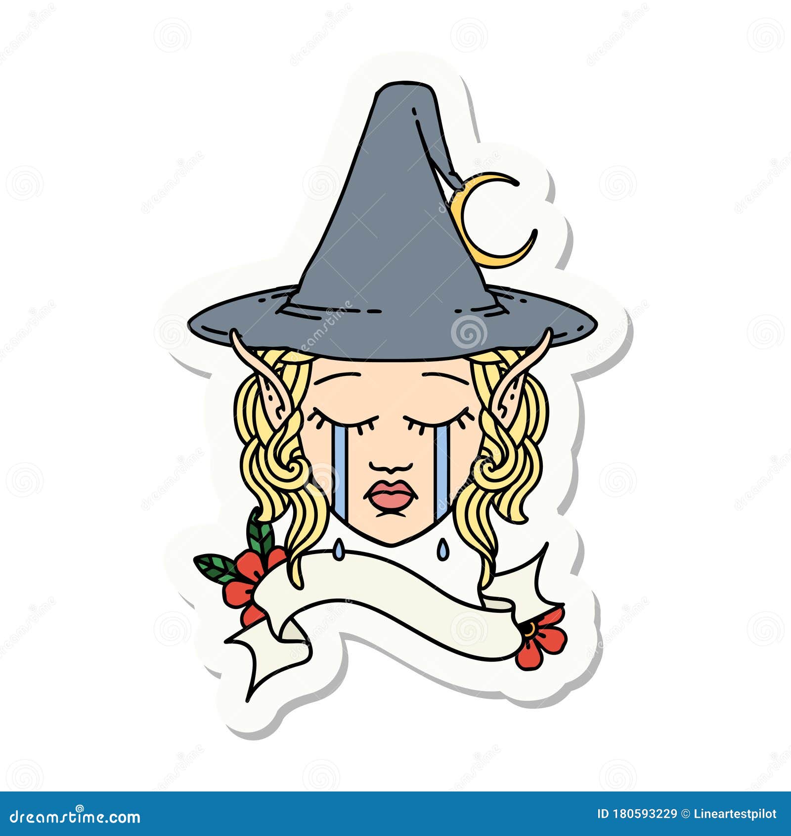 Sad Elf Mage Character Face Sticker Stock Vector - Illustration of girl ...