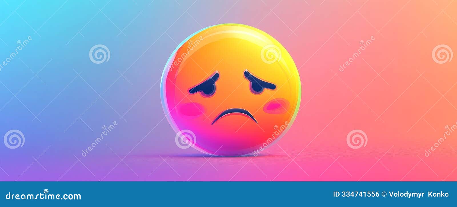 Sad Emoji with Colorful Gradient Background, Emotional Expression ...