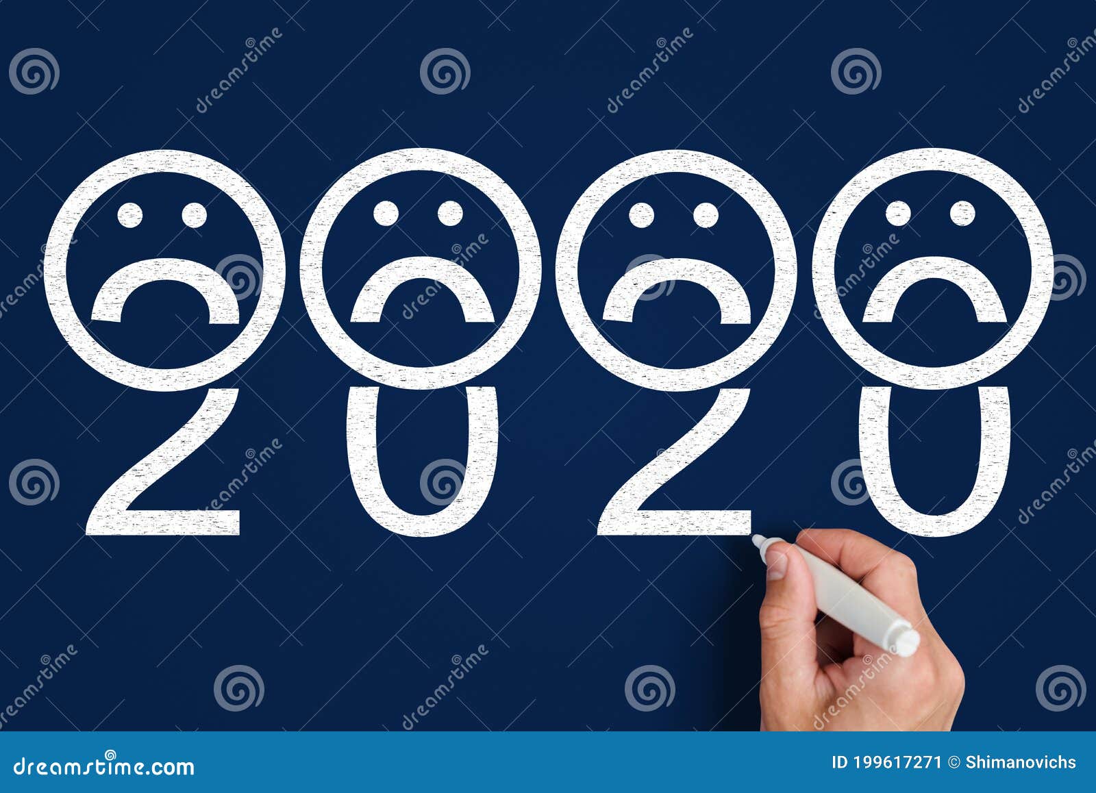 2020 and Sad Emoji. Hand Draws Numbers 2020 Next To Sad Emoticons ...