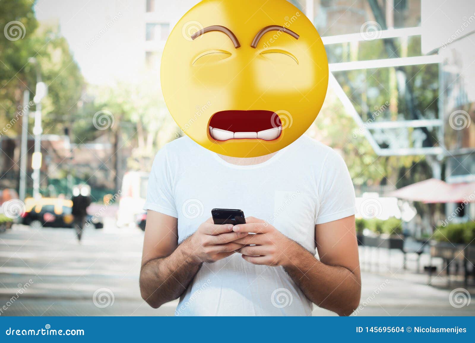Sad emoji head man stock photo. Image of people, message - 145695604