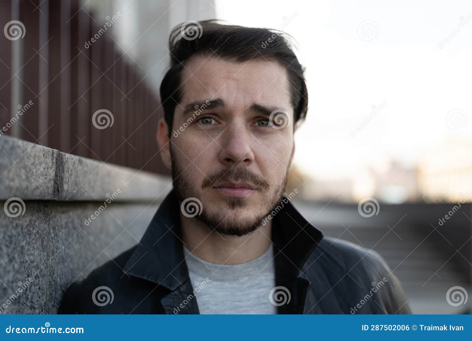 A Sad European Middle-aged Man in Front of a Building Stock Photo ...