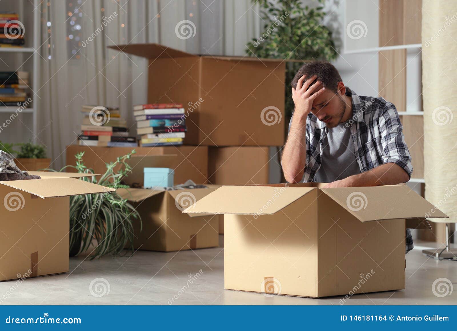 Sad Evicted Man Moving Home Complaining on the Floor Stock Photo ...