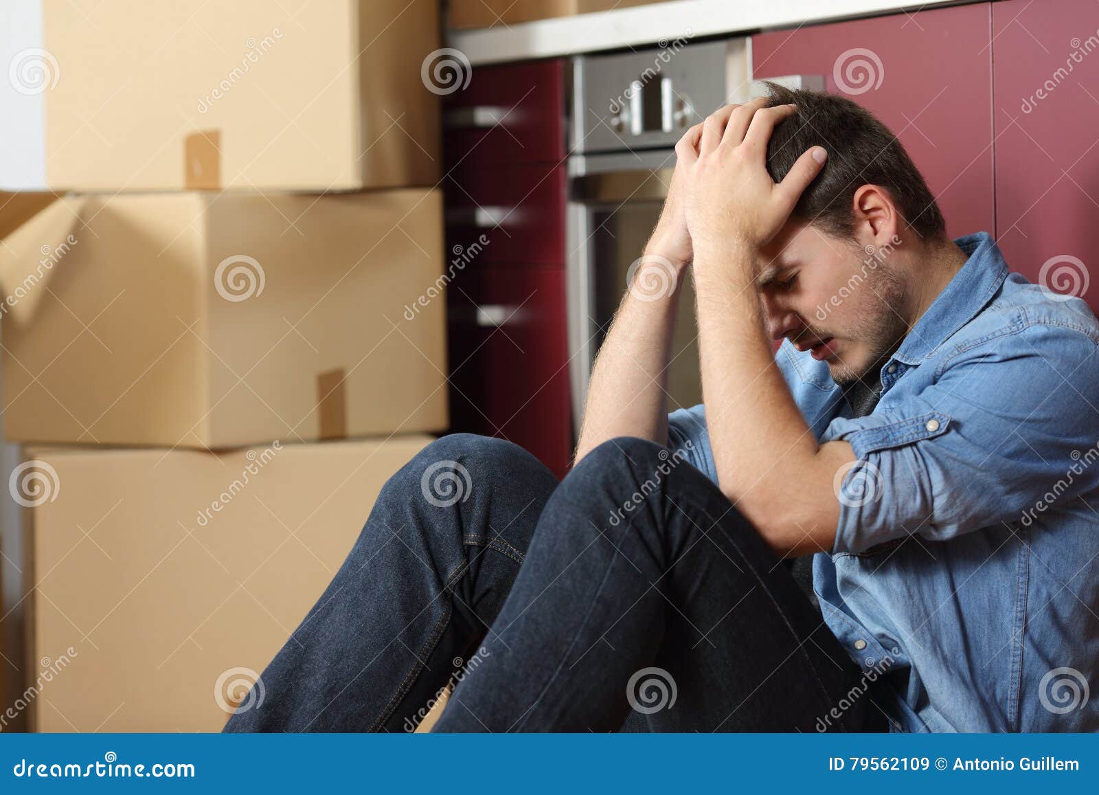 Sad Evicted Man Worried Moving House Stock Image - Image of ...