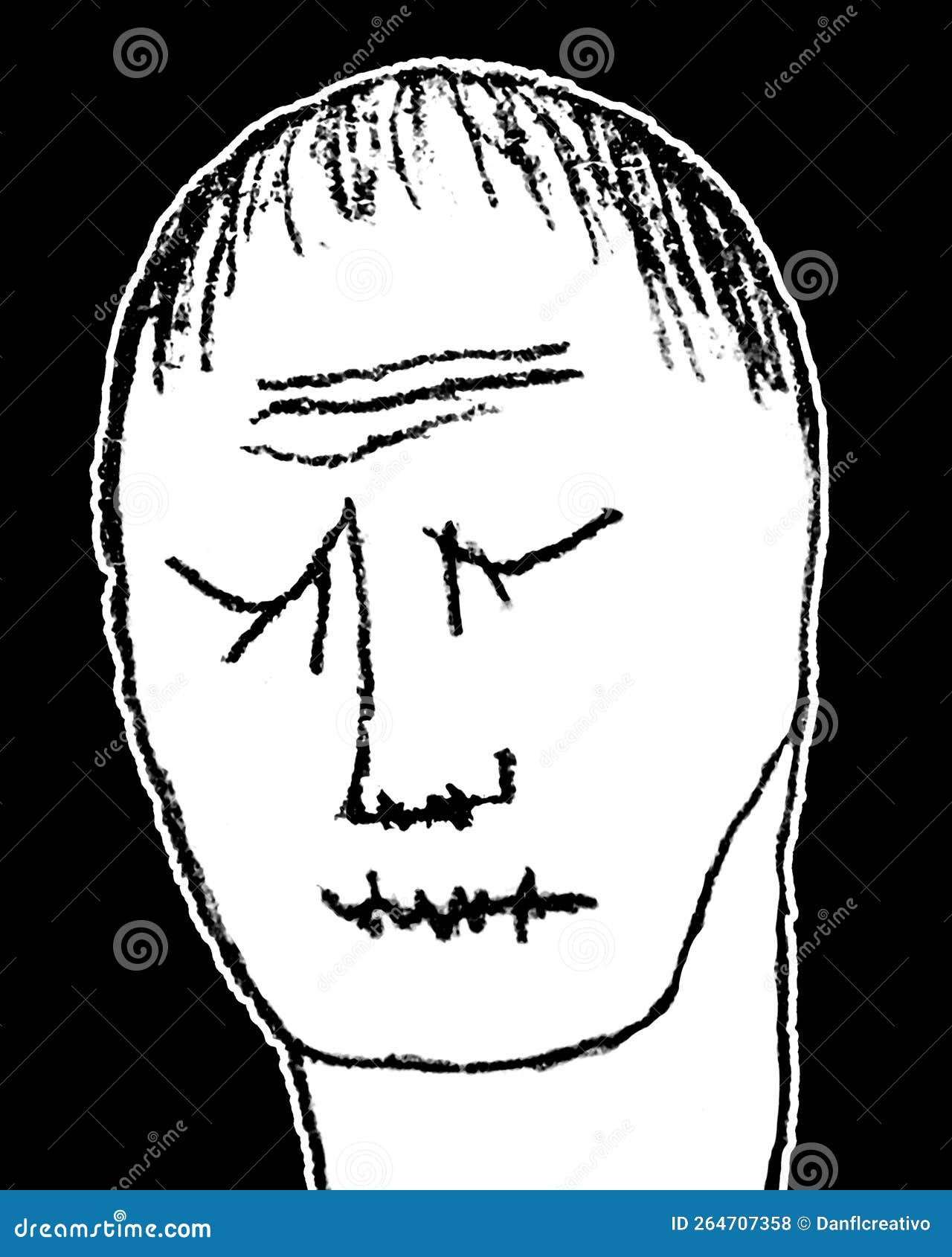 Sad Expression Man Portrait Drawing Stock Illustration - Illustration ...