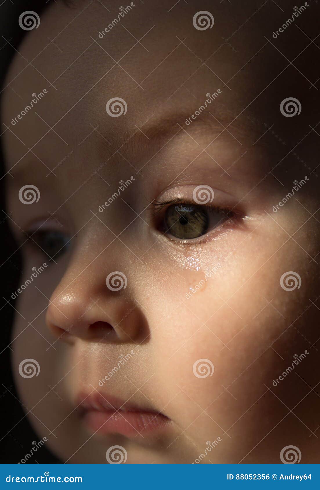Sad Face Baby. a Tear on the Face Stock Photo - Image of caucasian ...