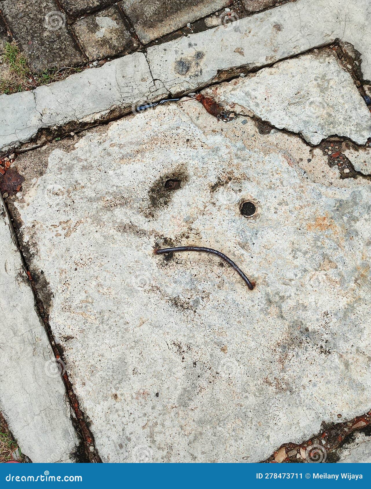 The Sad Face Emoticon of a Pavement Street Stock Image - Image of face ...