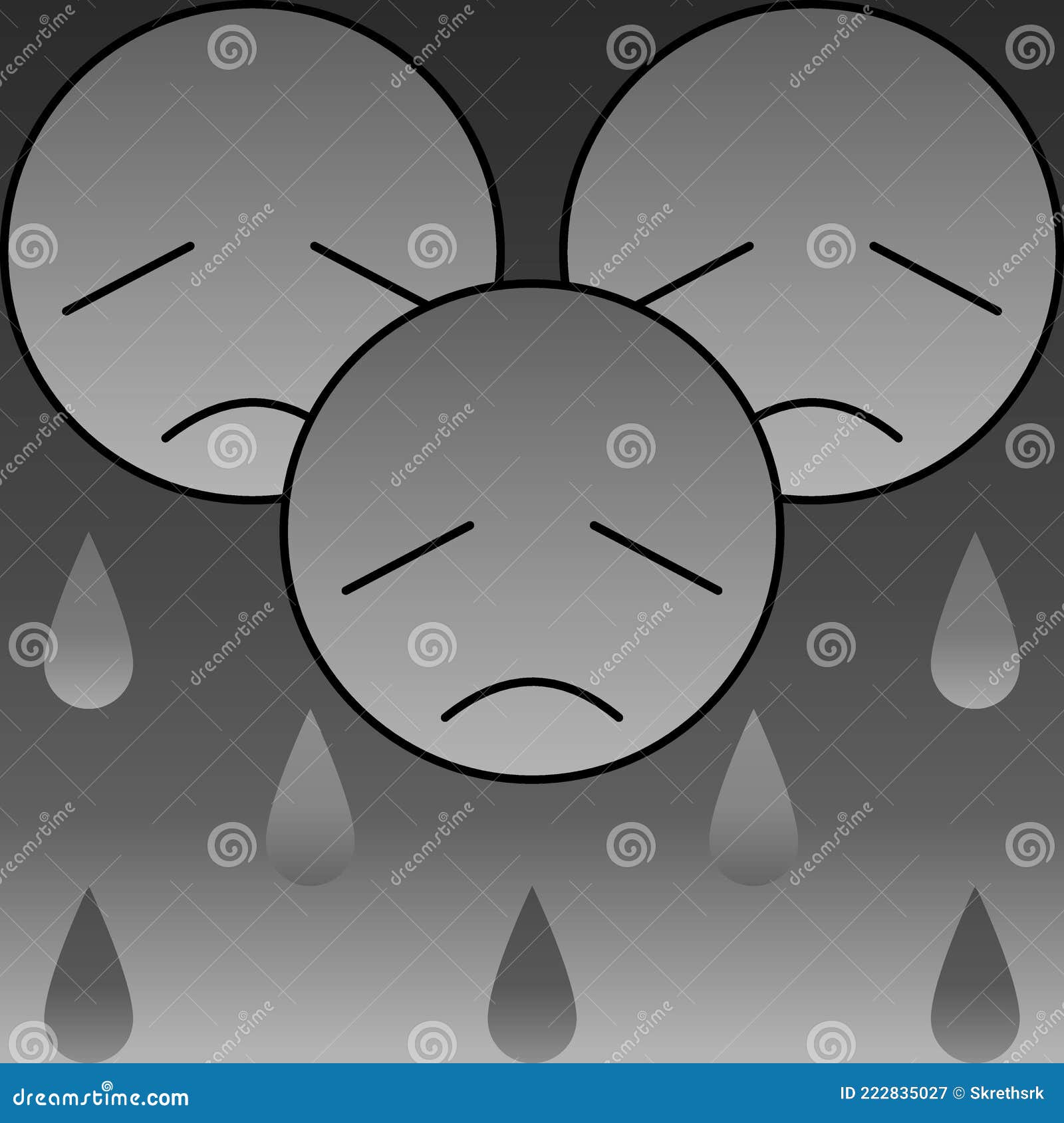 Sad Face in Grayscale with Teardrop 02 Stock Vector - Illustration of ...