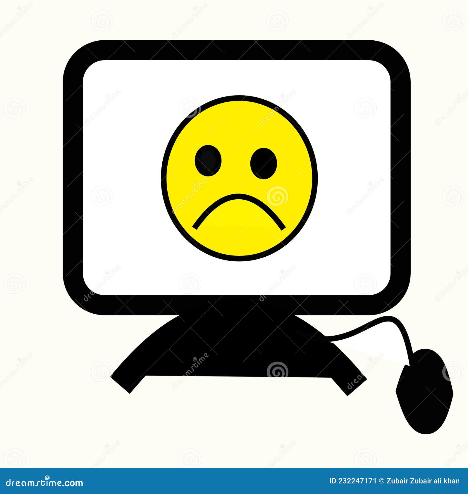 Sad Face Icon Computer with Mouse White Background Yellow Emoticon ...