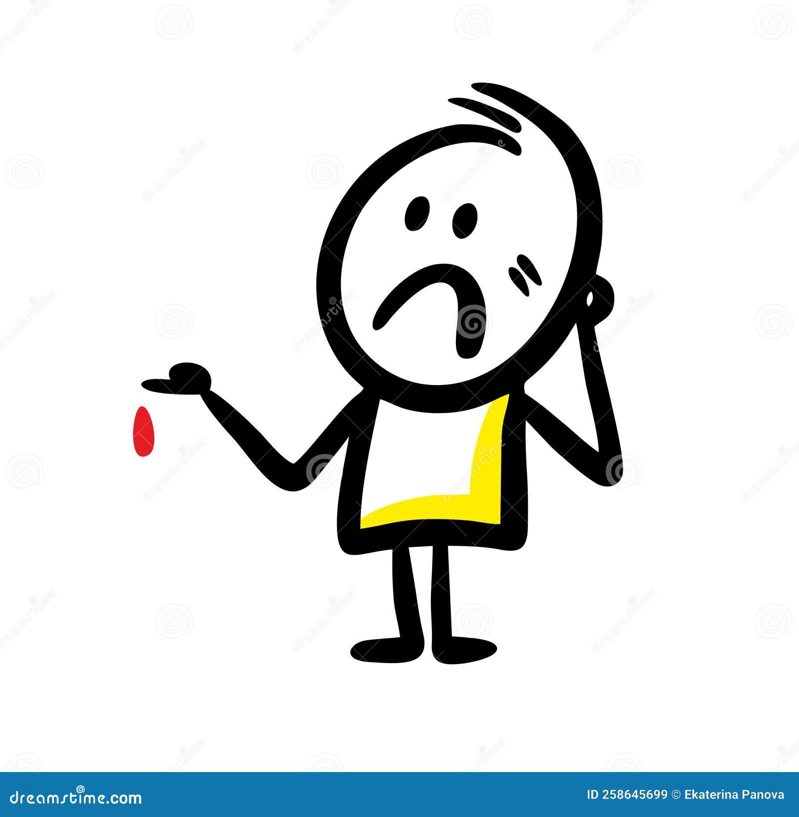 Sad Face Man with Drop of Blood from the Finger. Stock Vector ...