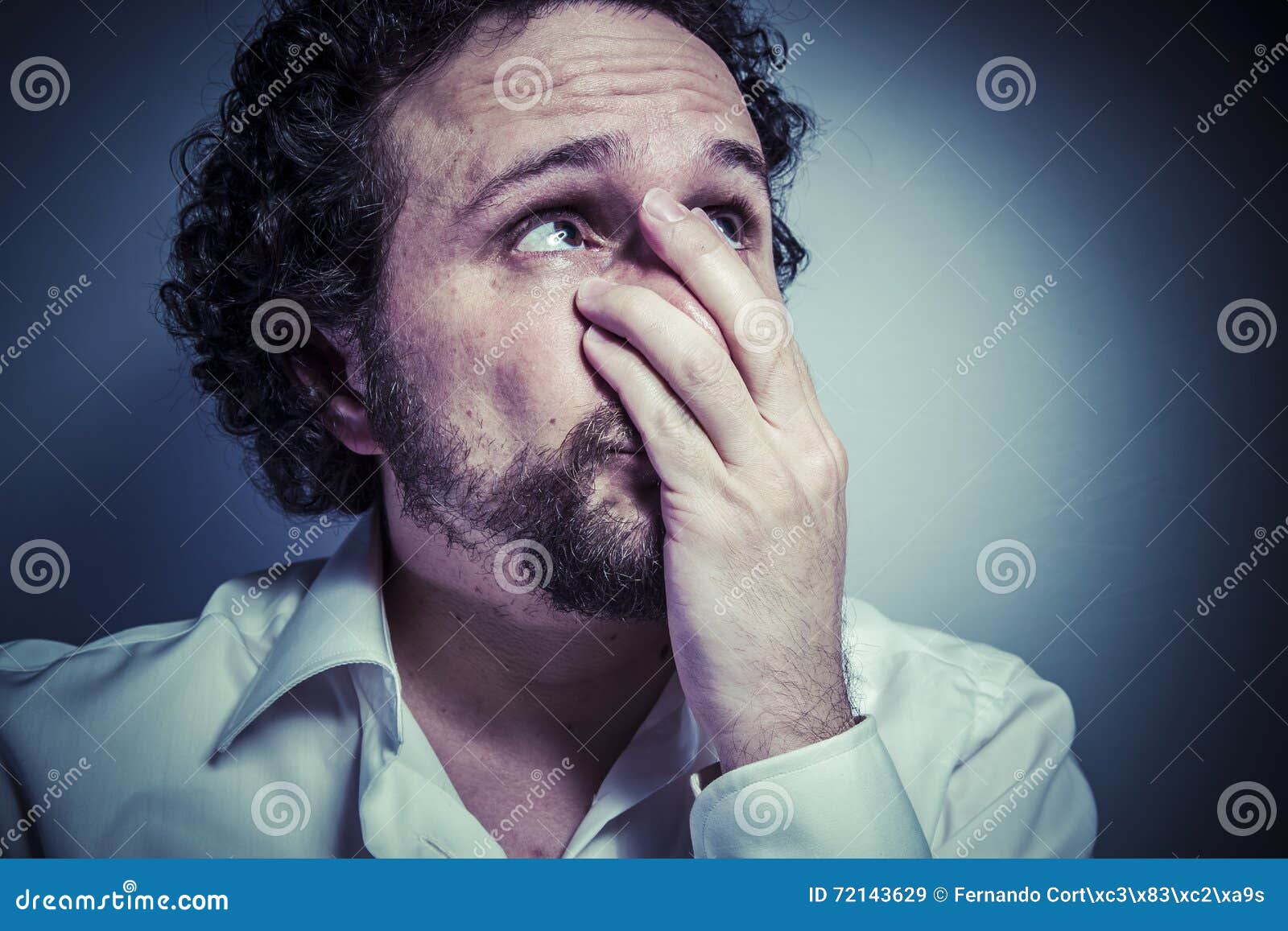 Sad Face, Man with Intense Expression, White Shirt Stock Image - Image ...