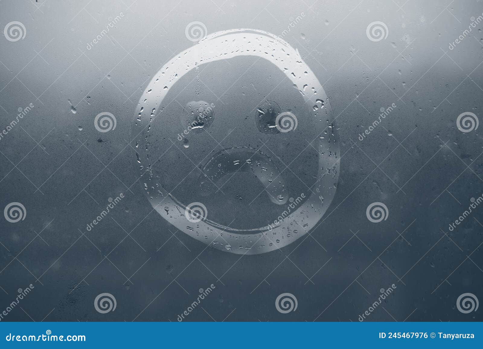 A Sad Face Painted on the Fogged Glass. Stock Photo - Image of indoors ...