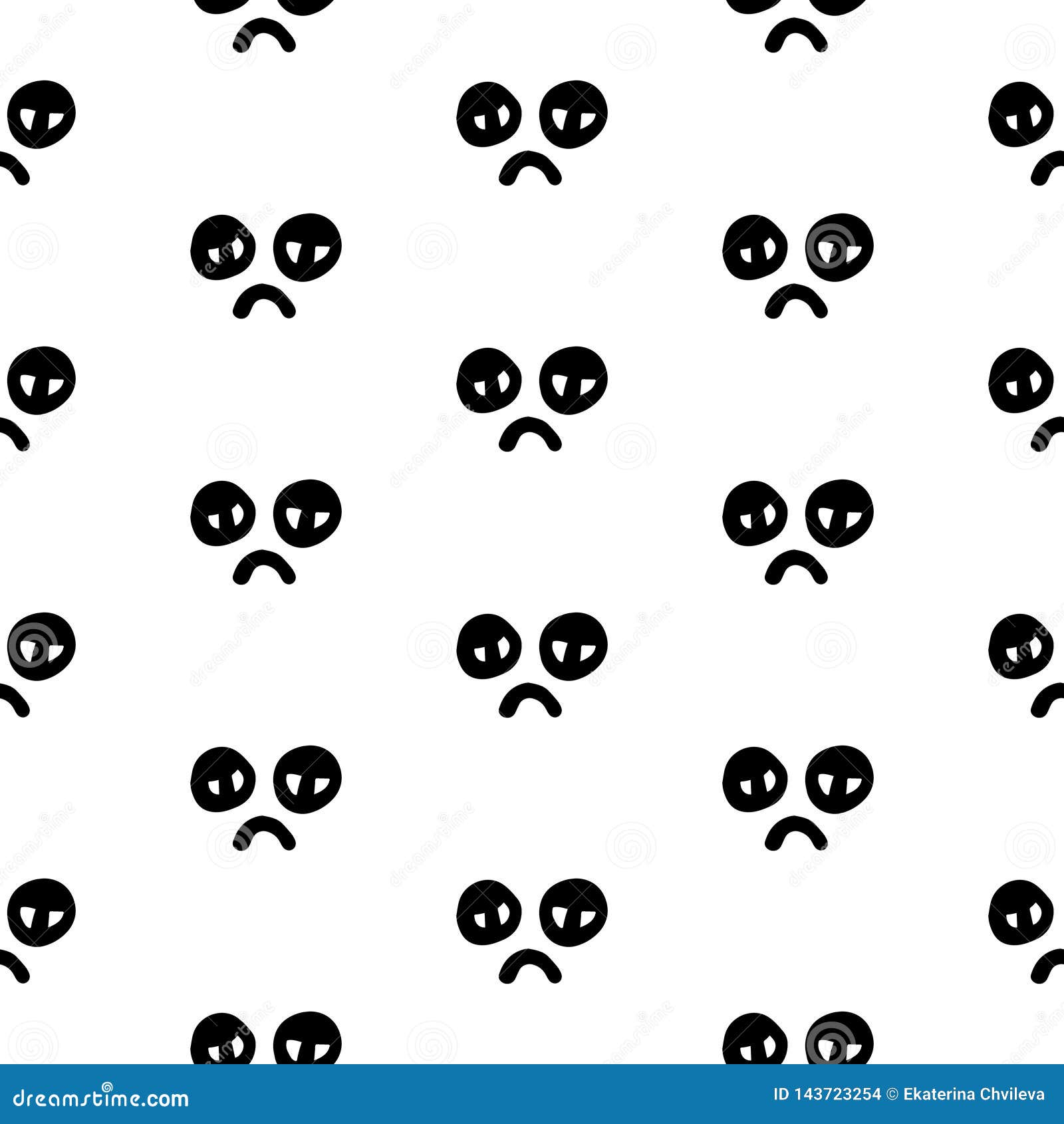 Sad Face Seamless Pattern Hand Drawn in Cartoon Style Stock Vector ...