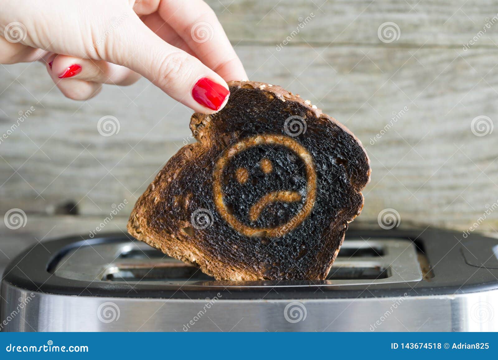 Sad Face on Slice of Burned Toast Bread Stock Photo - Image of ...