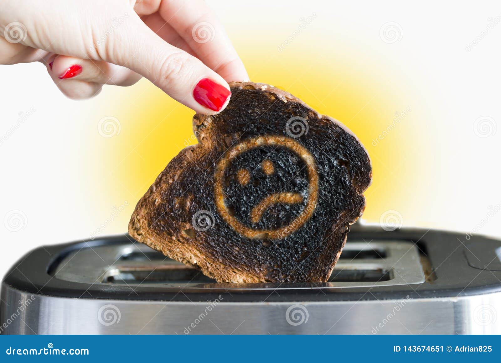 Sad Face on Slice of Burned Toast Bread Stock Image - Image of ...