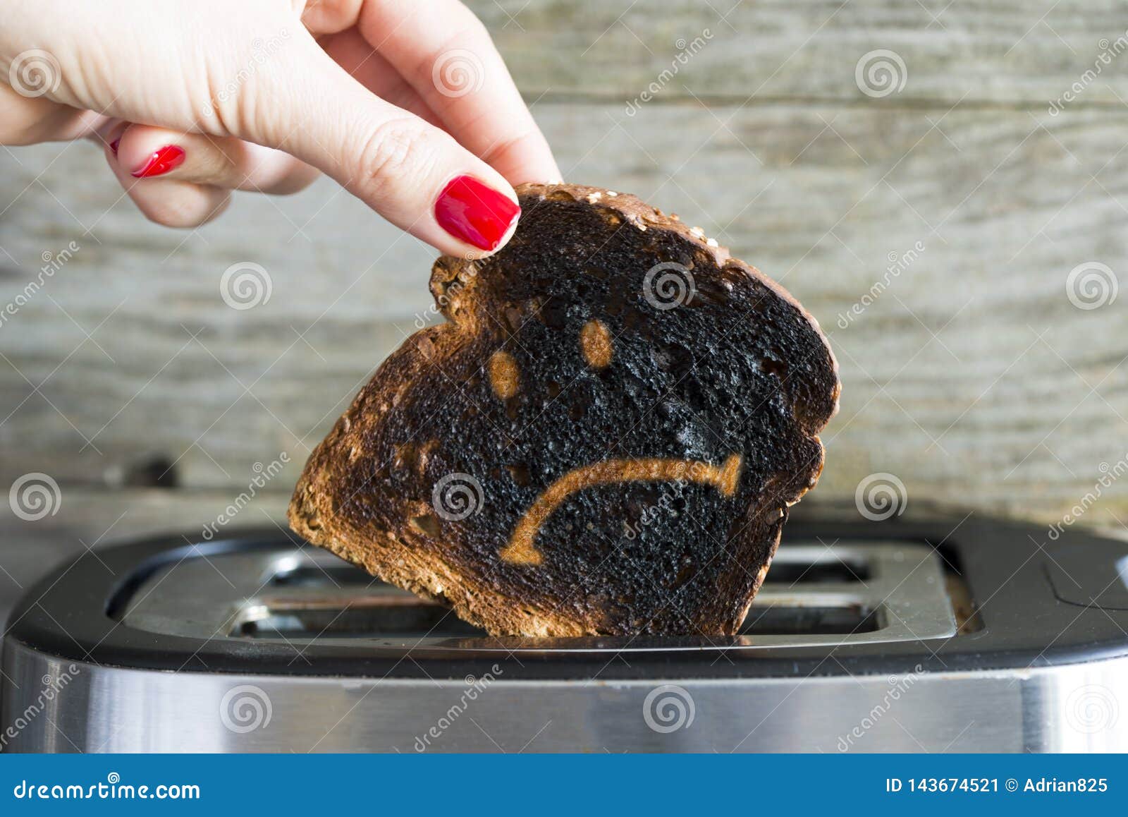 Sad Face on Slice of Burned Toast Bread Stock Image - Image of metallic ...