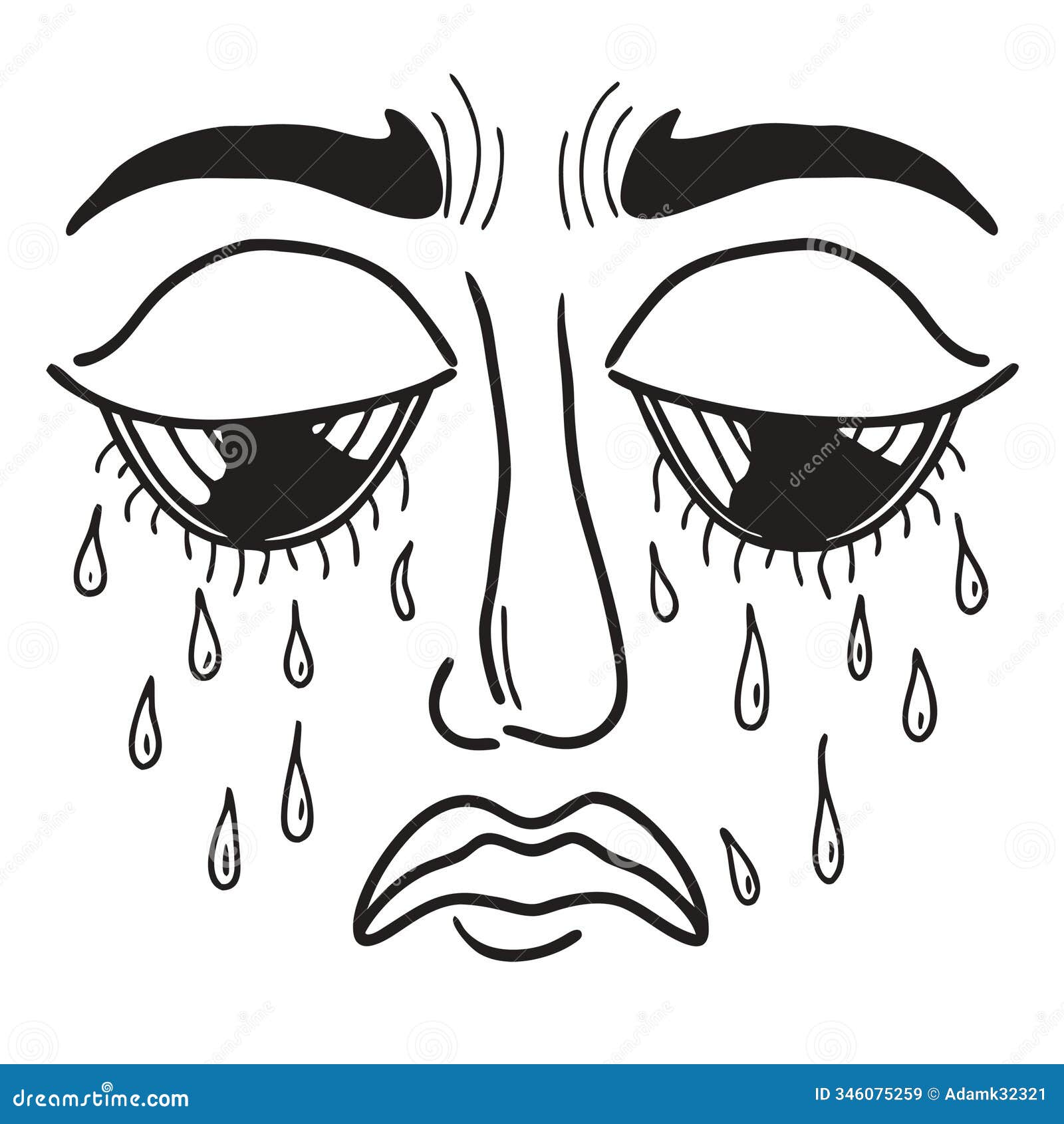 Sad Face Vector Illustration with Teardrops Expressing Emotion and ...