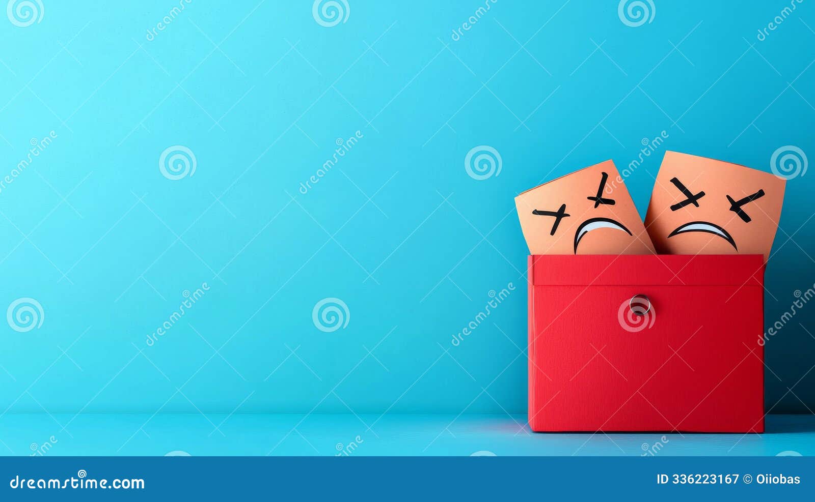 Sad Faces in a Red Box on a Blue Background Minimalist Concept of ...