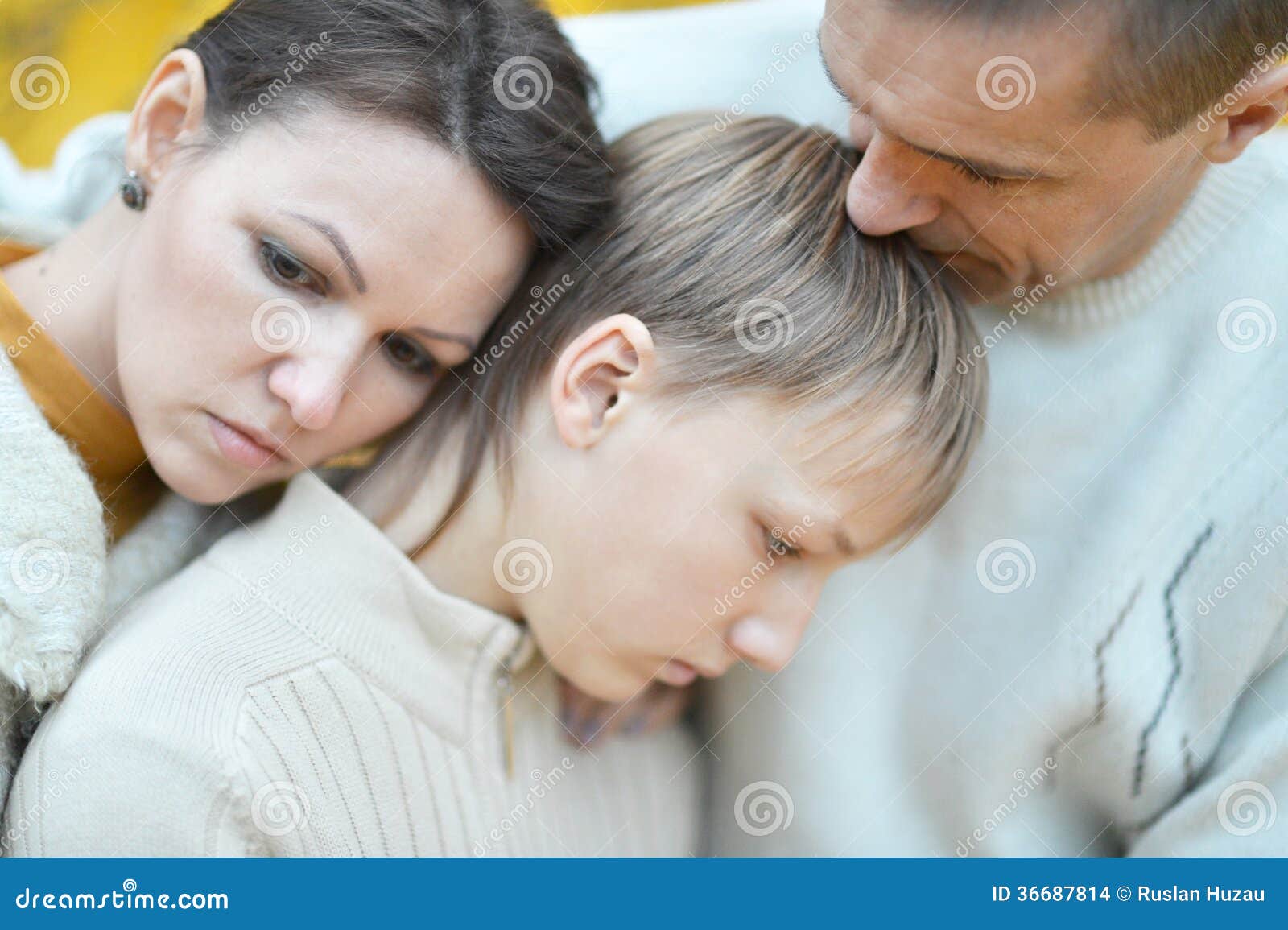 Sad Family of Three on the Nature Stock Photo - Image of group, father ...