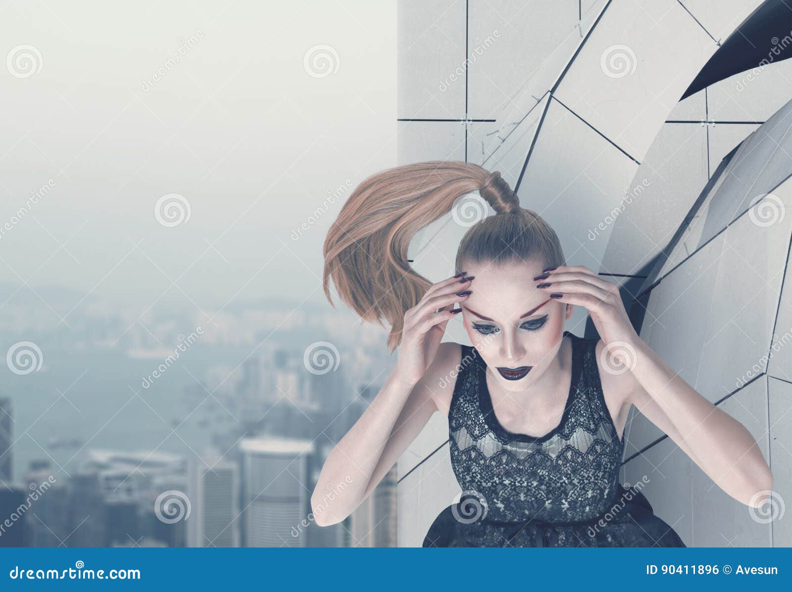 Sad Fashion Model on the Rooftop Stock Photo - Image of lady, glamour ...