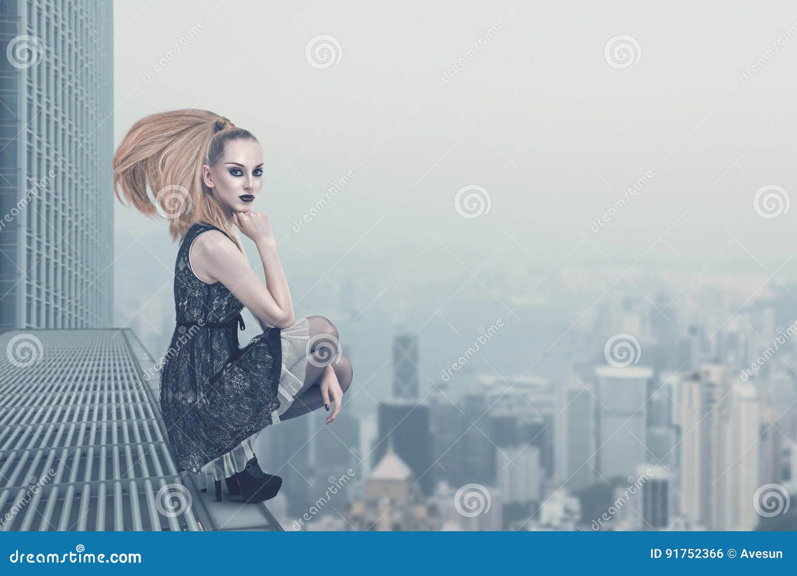 Sad Fashion Model on the Rooftop Stock Photo - Image of beautiful ...