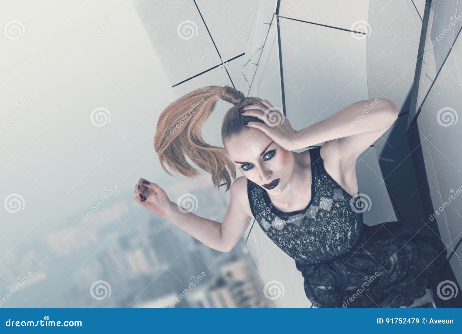 Sad Fashion Model on the Rooftop Stock Image - Image of model, beauty ...