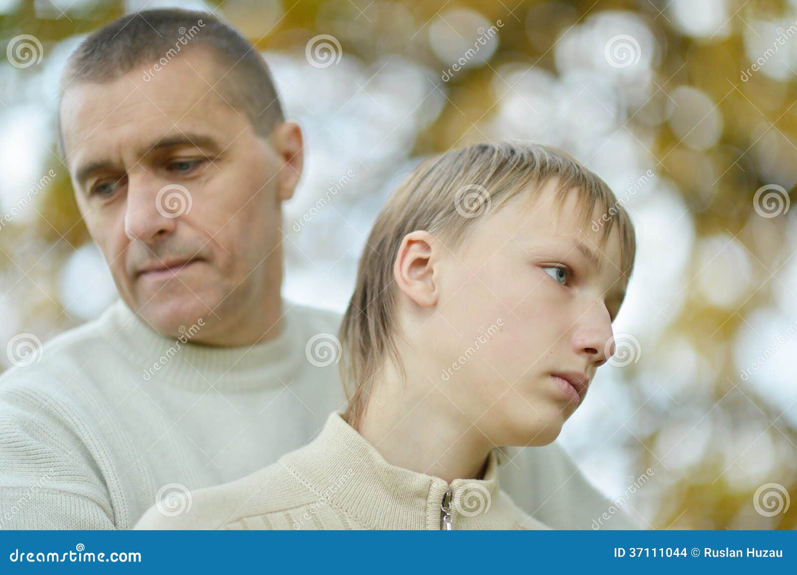 Sad father and boy stock photo. Image of autumn, father - 37111044
