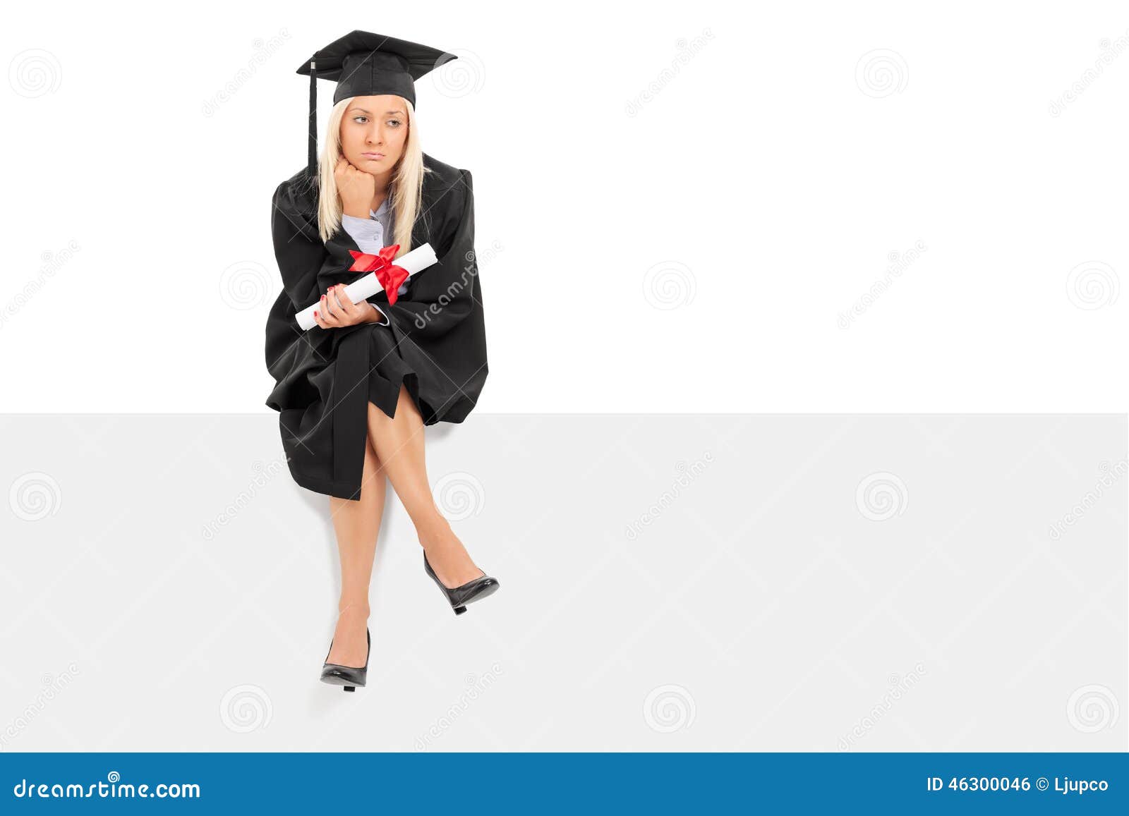 Sad Female Graduate Holding a Diploma Stock Photo - Image of panel ...