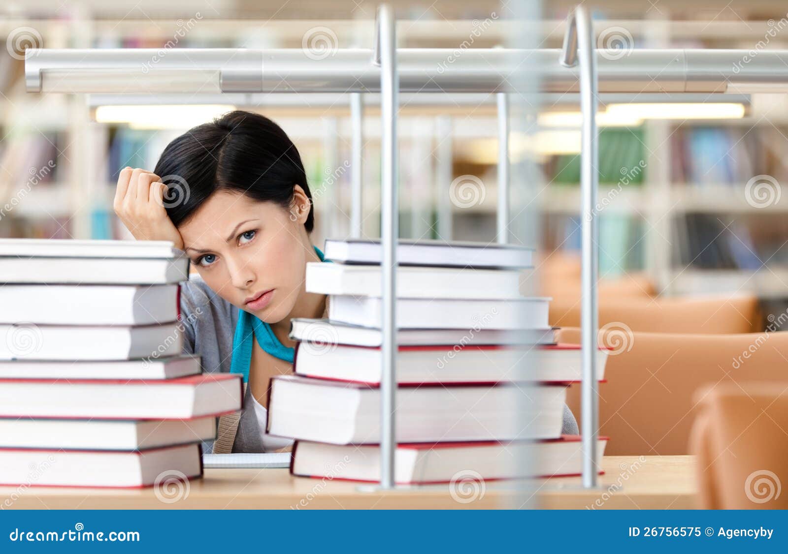 Sad Female Student with Books Stock Image - Image of data, person: 26756575
