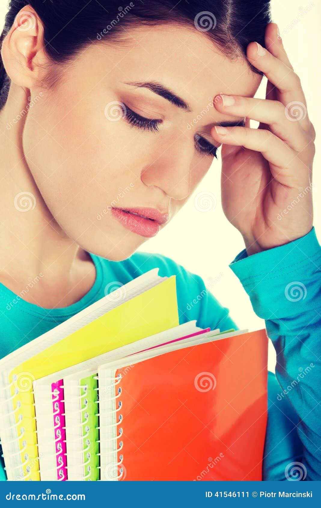 Sad Female Student with Workbook. Stock Image - Image of full, girl ...