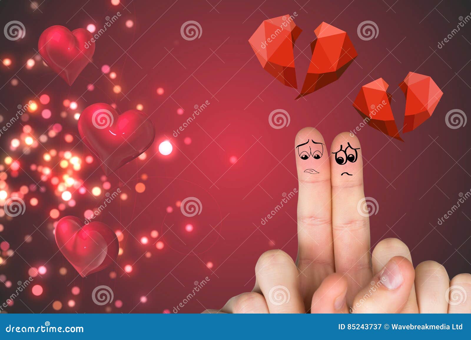 Sad Finger Couple with Red Broken Heart Stock Image - Image of ...