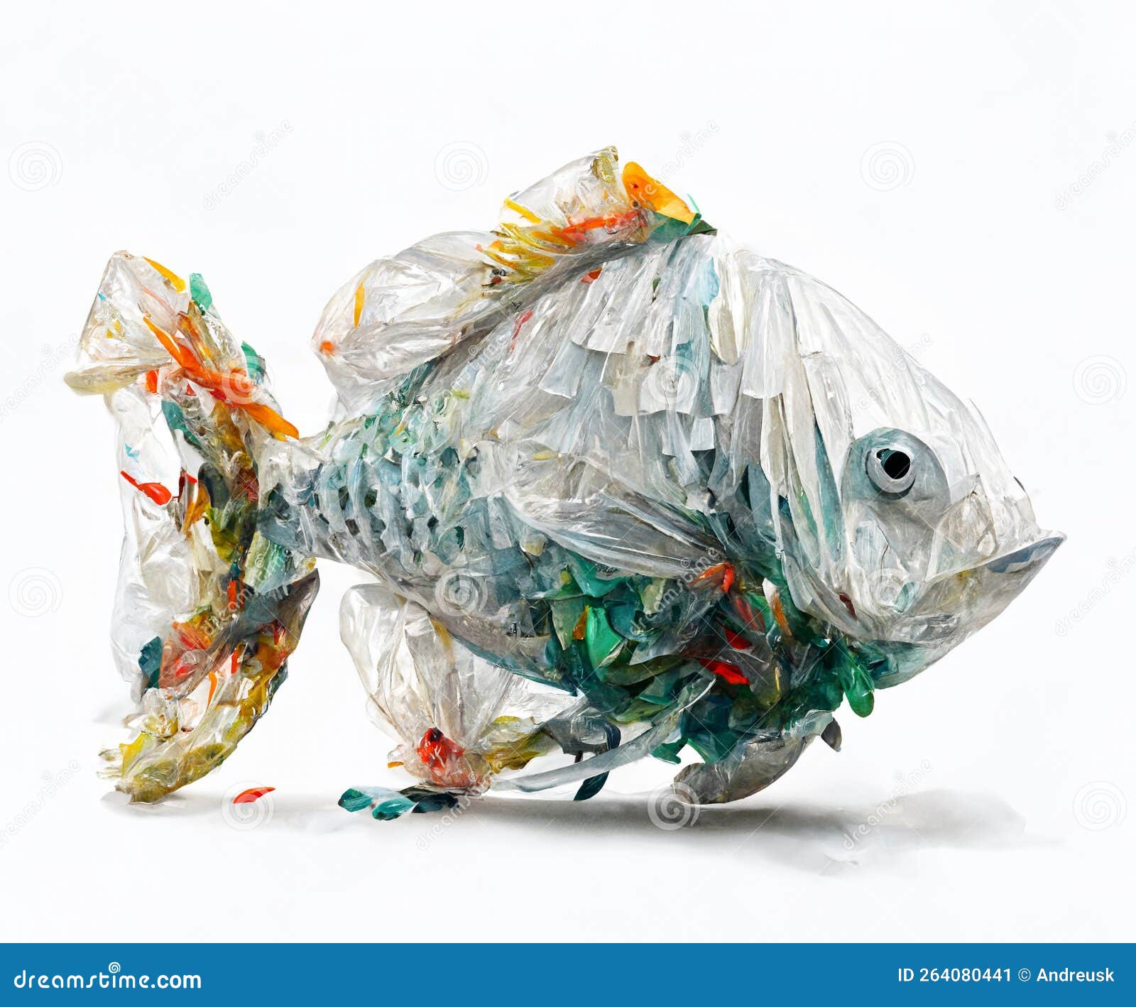 Sad Fish Made of Plastic Bags and Waste Stock Illustration ...