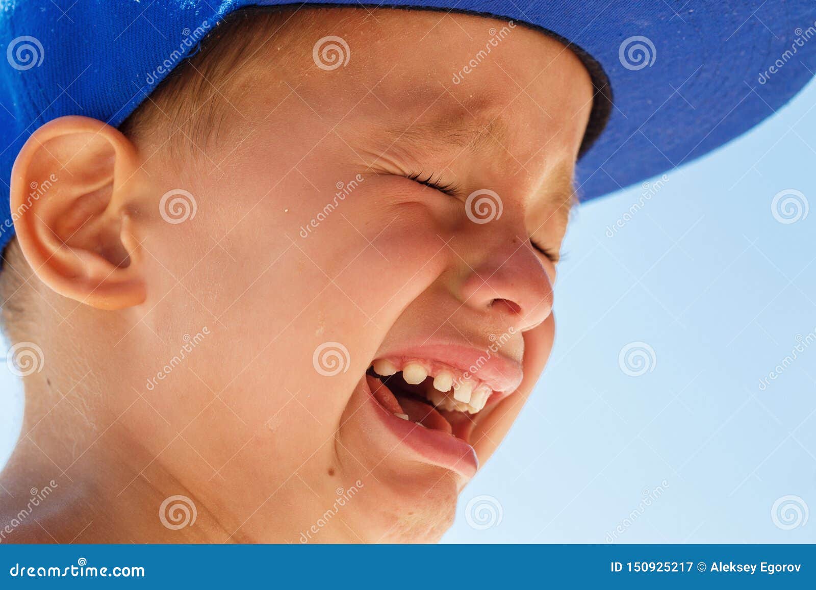 Little Five-year-old Boy in a Blue Cap Crying Stock Image - Image of ...