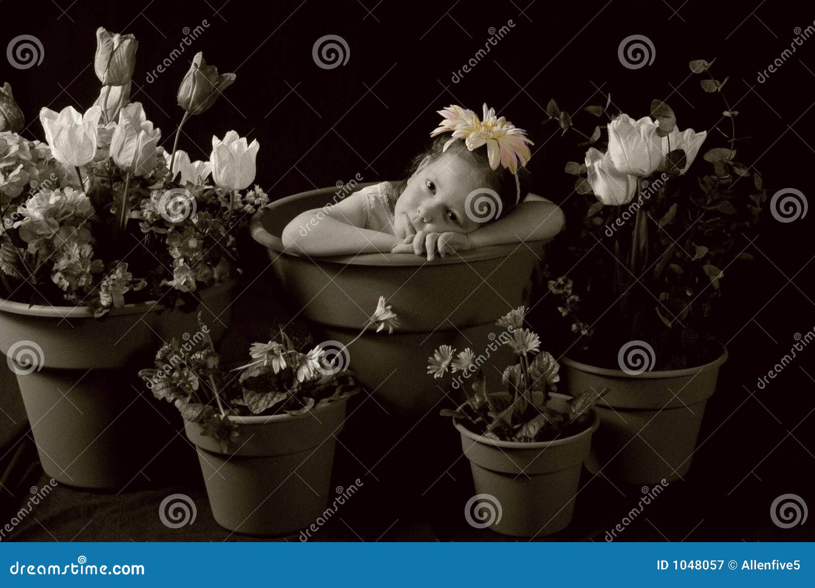 Sad flower girl stock image. Image of flowers, tone, hair - 1048057