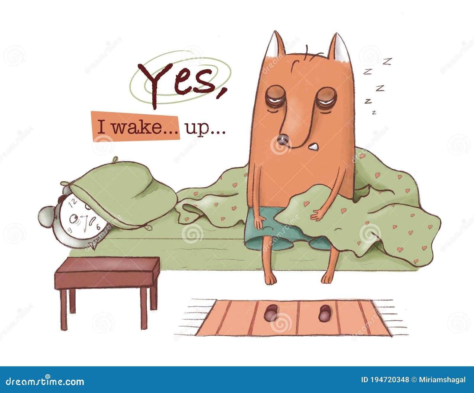 Sad Fox Wake Up with Problems Stock Illustration - Illustration of ...