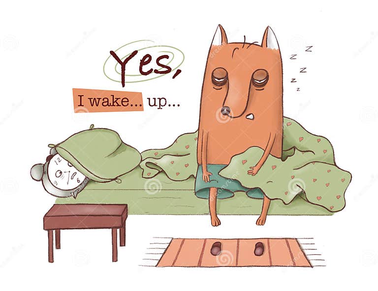 Sad Fox Wake Up with Problems Stock Illustration - Illustration of ...