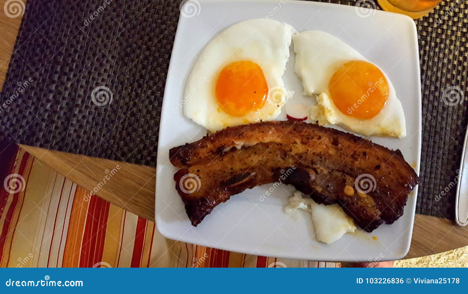 Sad fried eggs and bacon stock photo. Image of eggs - 103226836