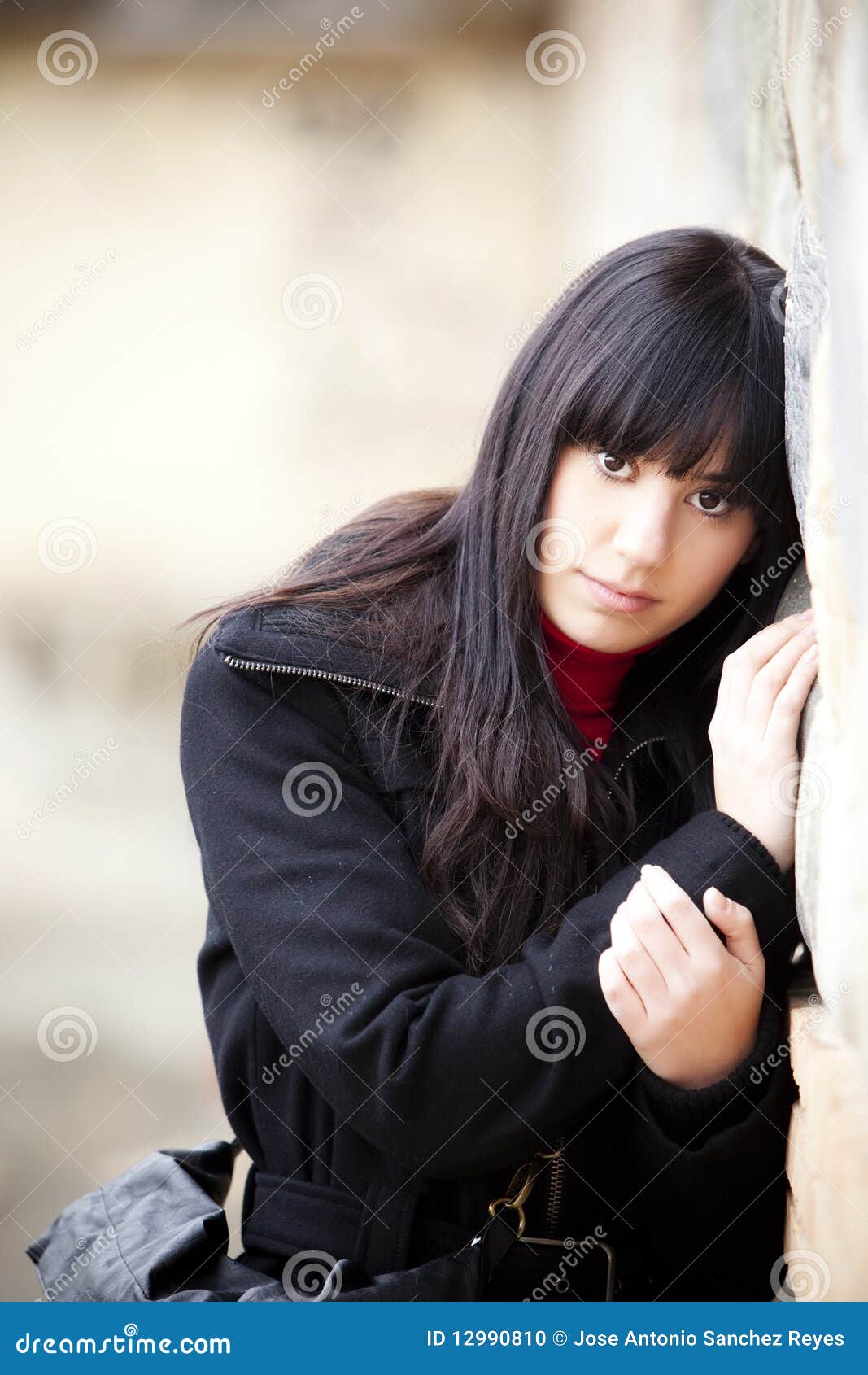Sad girl stock photo. Image of coat, pretty, portrait - 12990810