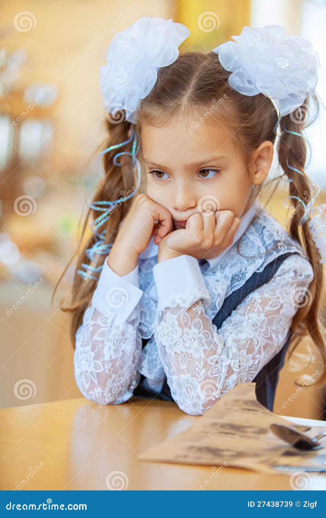 Sad Girl with Beautiful Bows Stock Image - Image of childhood, hand ...