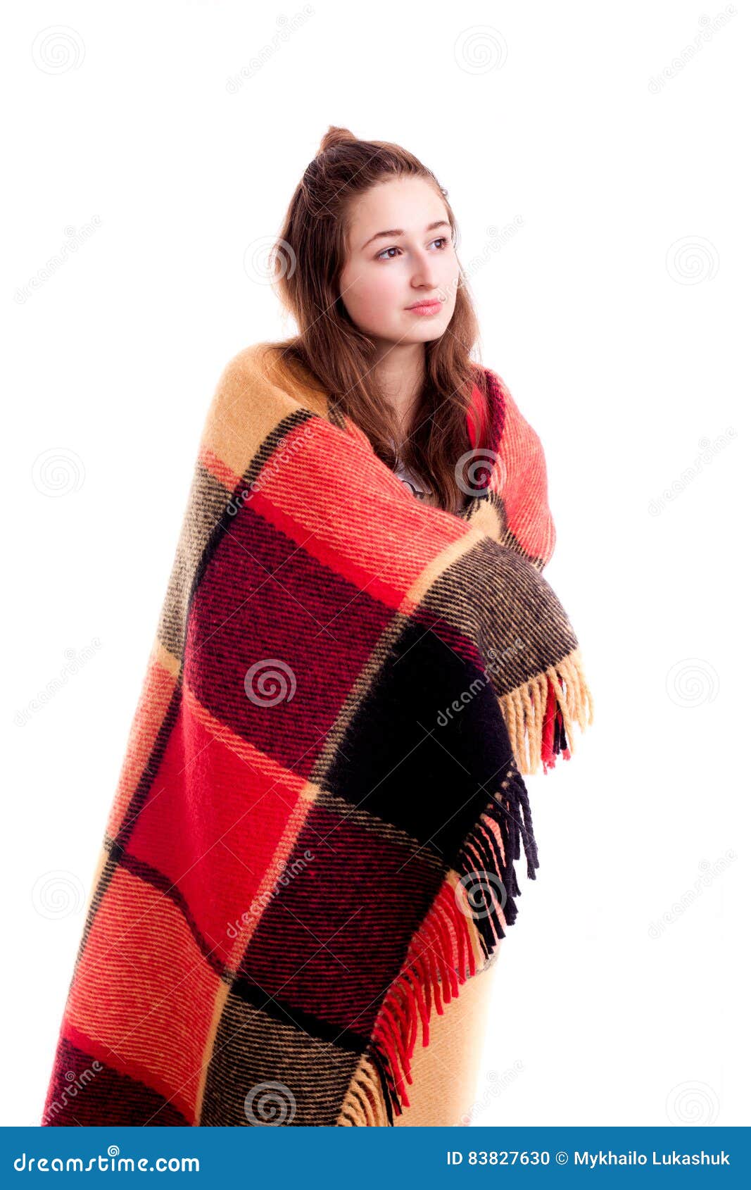 Sad Girl with Blanket on Sholder Isolated Stock Photo - Image of ...
